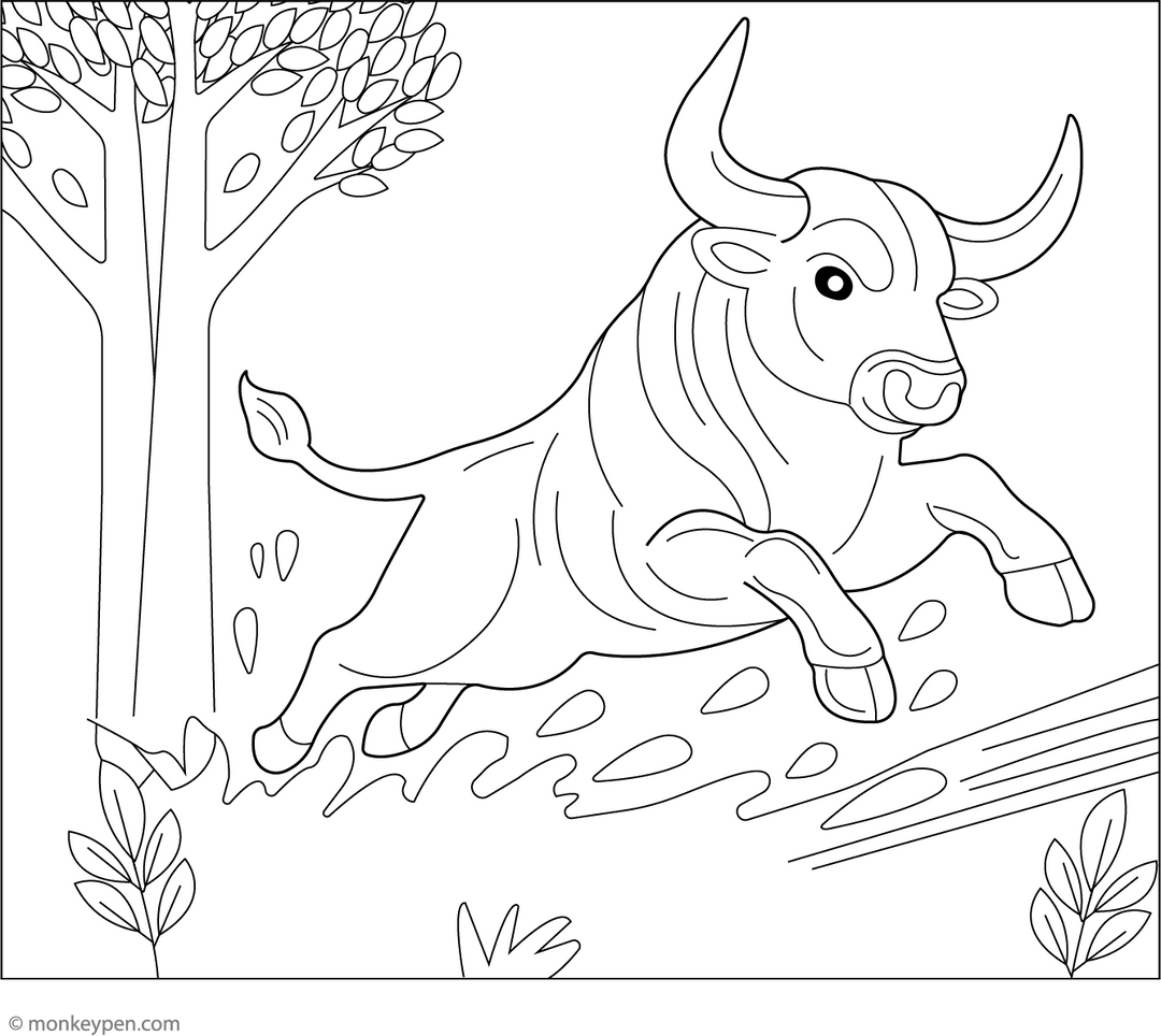 Downloadable Bull Coloring Book for Kids