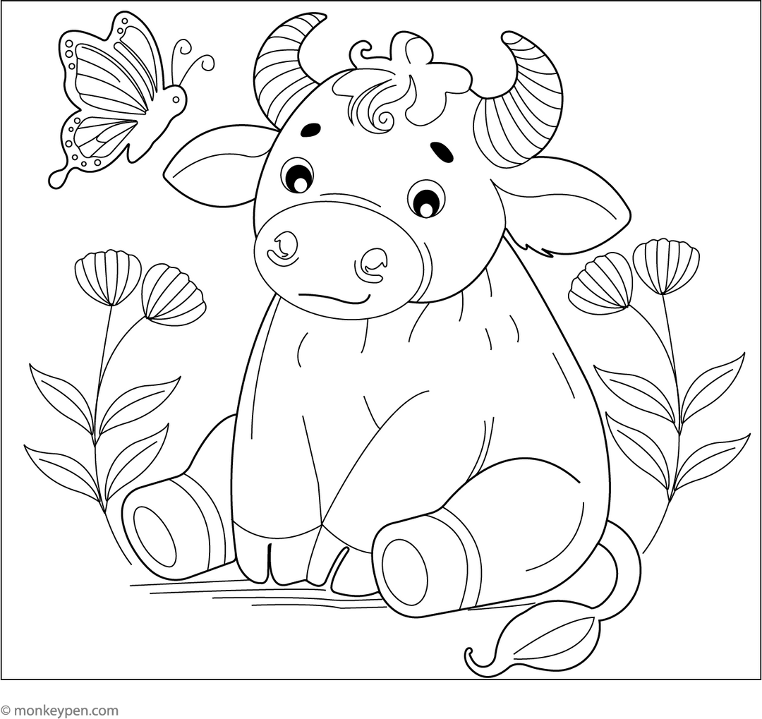 Downloadable Bull Coloring Book for Kids