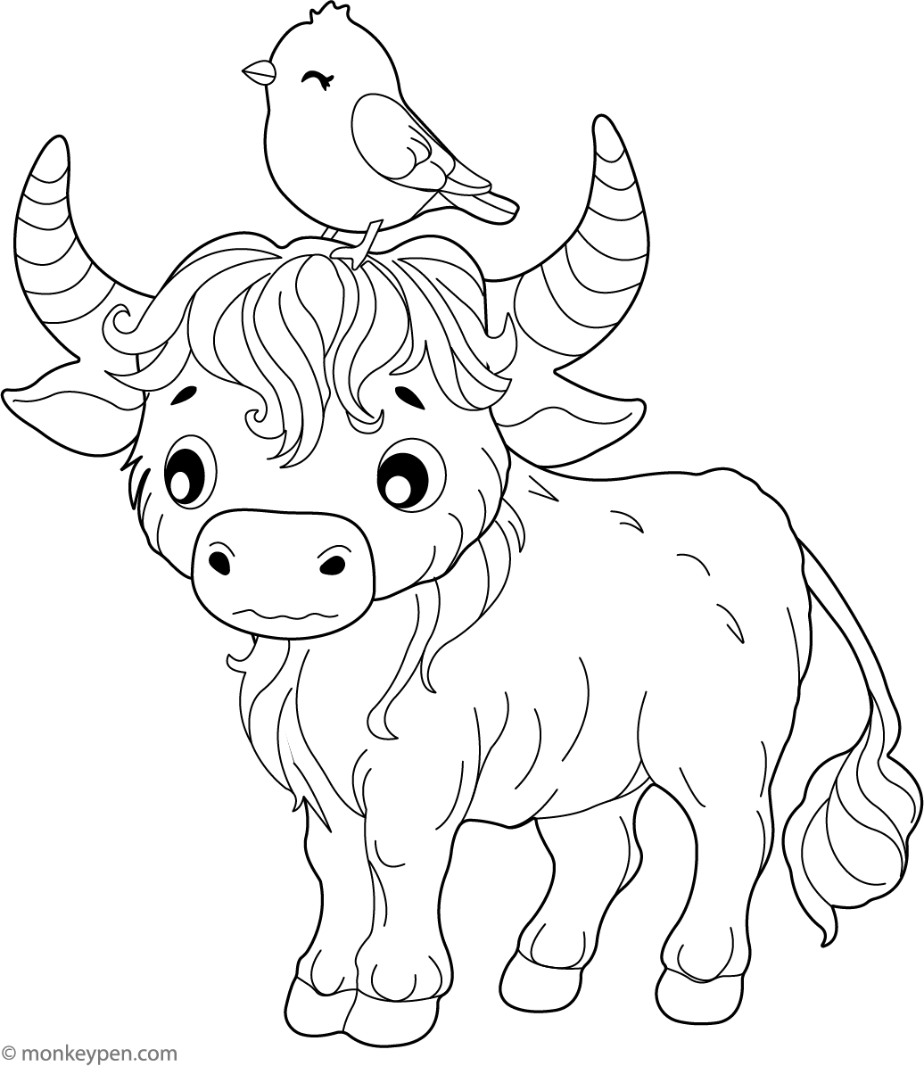 Bull and Bird Friend – Fun and Cute Coloring Page for Kids