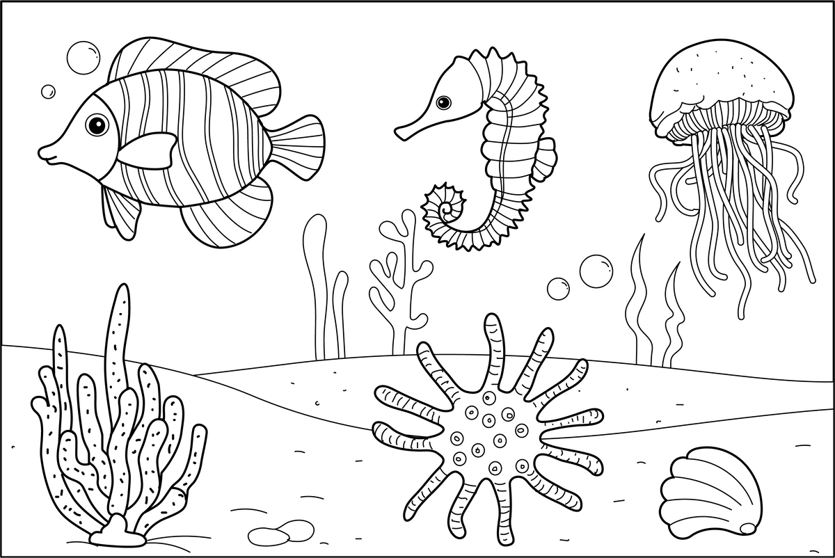 Marine Life - Free Printable Coloring Page PDF