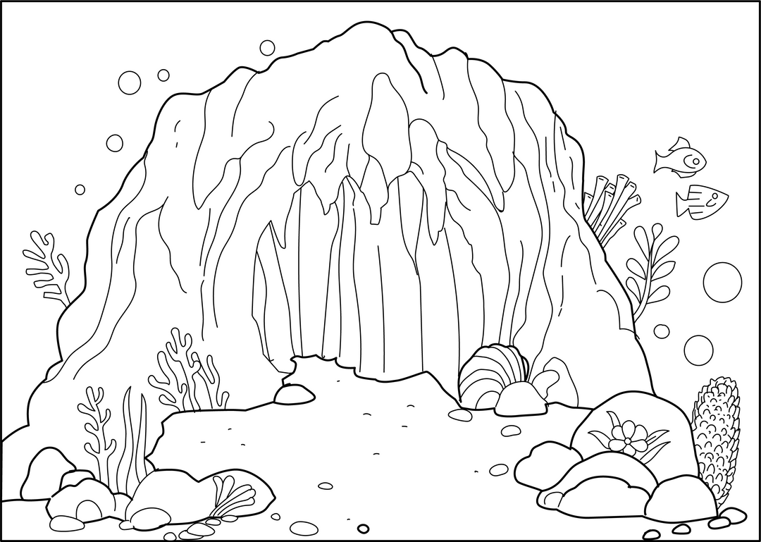 Free Underwater Cave Coloring Page – Printable for Kids