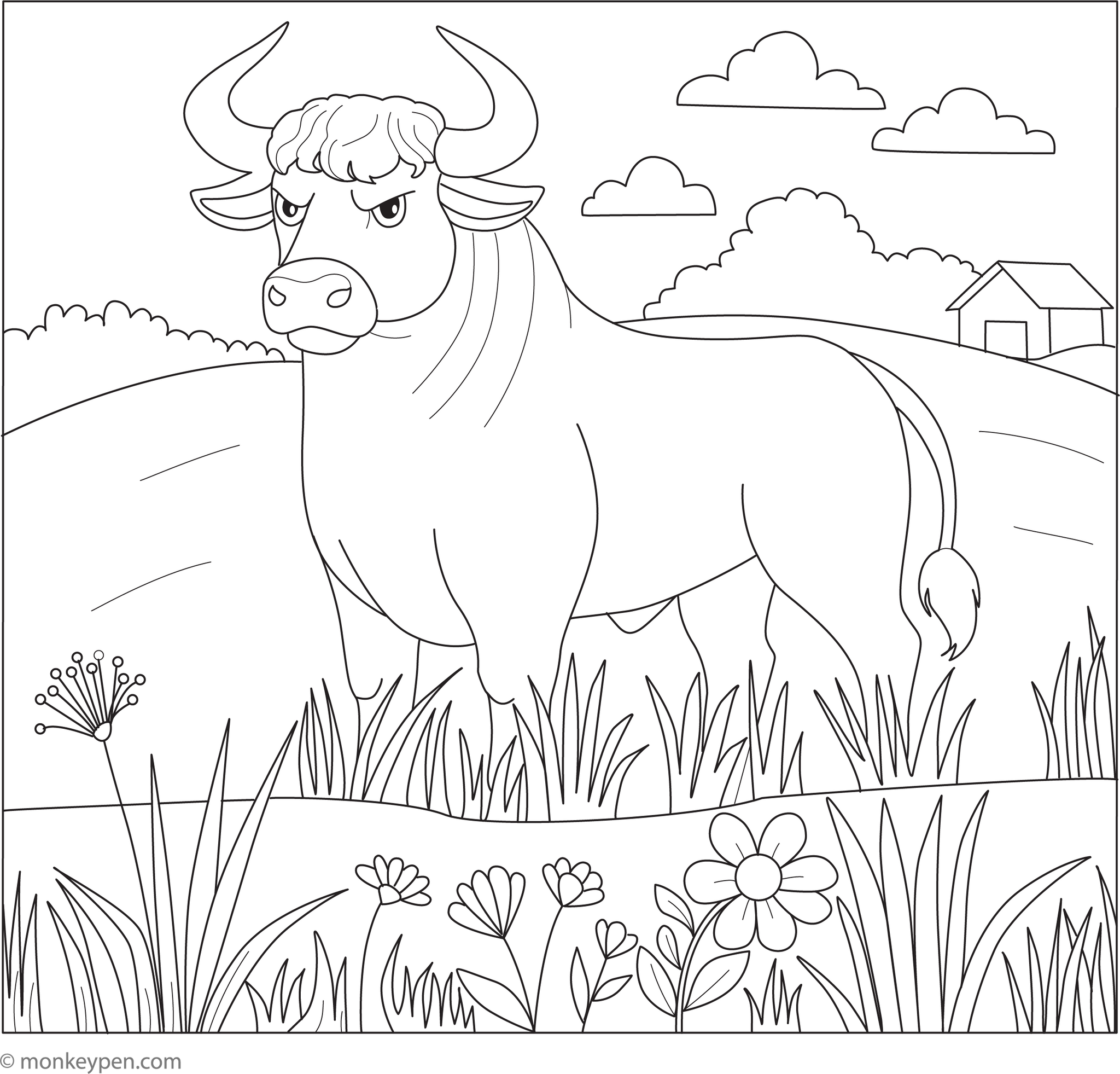 Downloadable Bull Coloring Book for Kids
