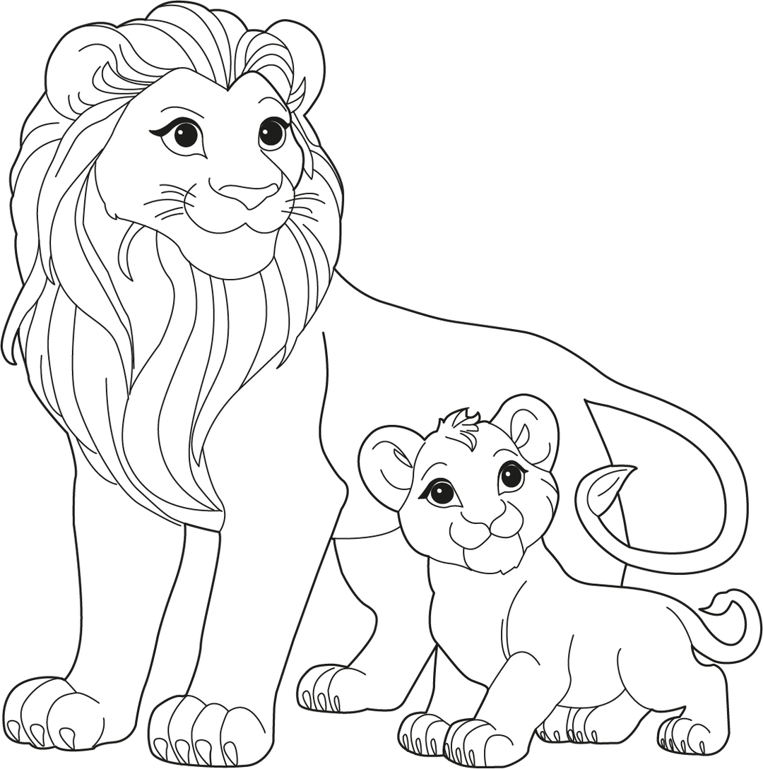 Lion And Cub Coloring Page - Free Coloring Page Printable