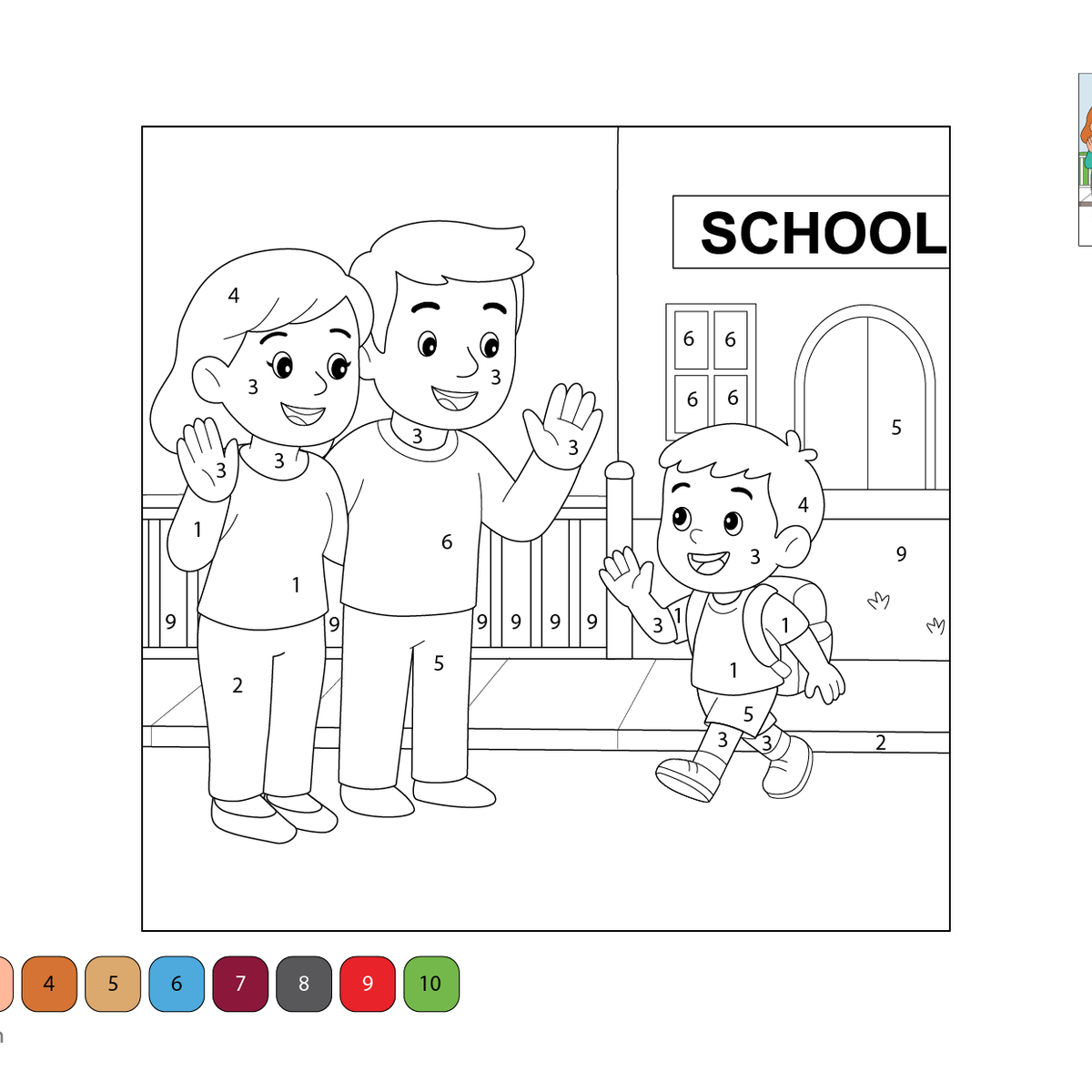 Child Going to School | Education-Themed Color by Number Pages for Kid