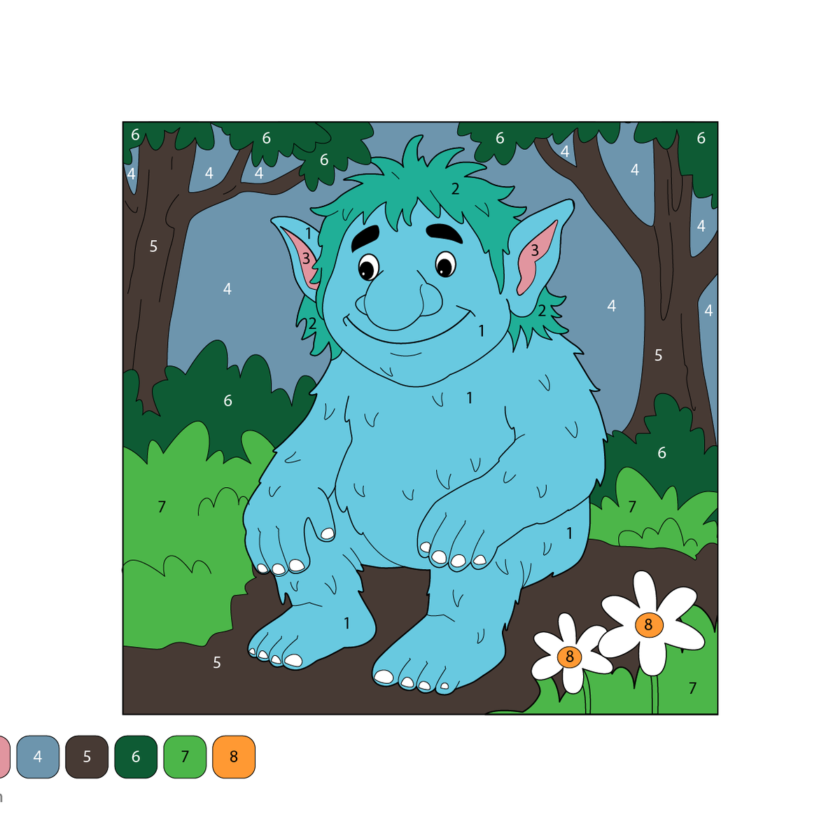 Troll in the Forest | Magical Fantasy Color by Number for Kids