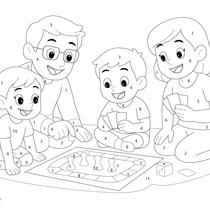 Family Playing Board Game| Family-Themed Color by Number
