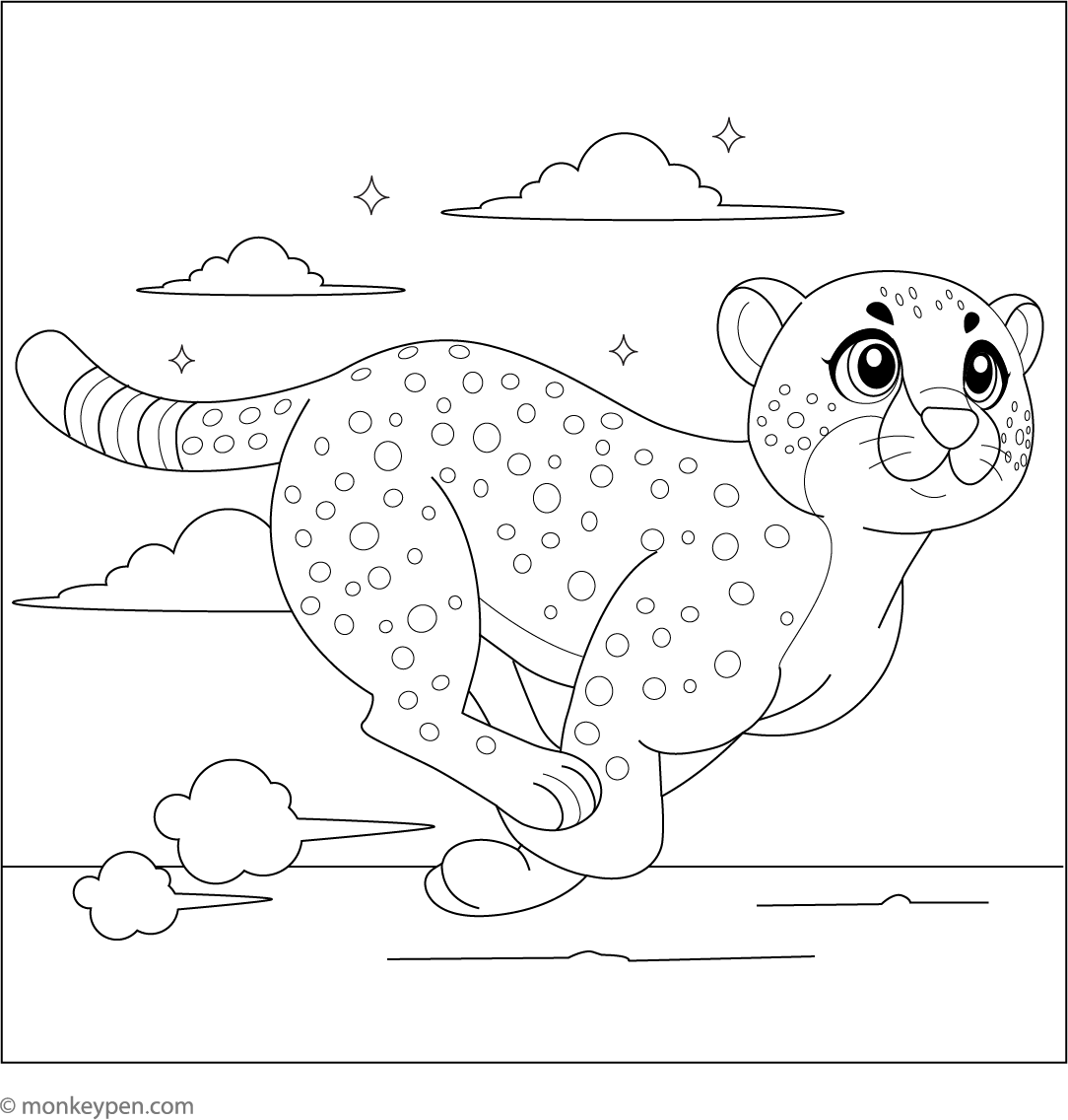 Cheetah Running Fast – Exciting Wildlife Action Coloring Page for Kids