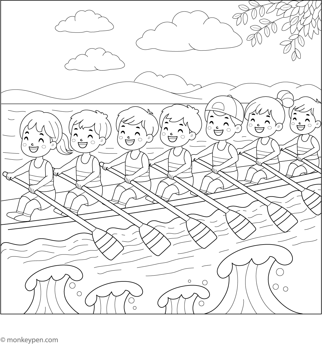 Free Printable Rowing Coloring Page for Kids