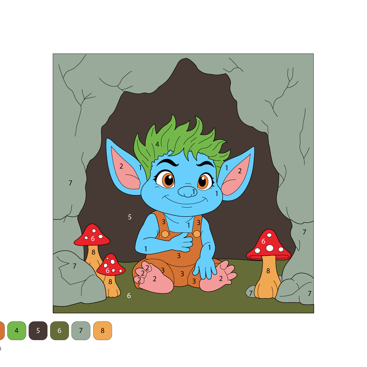 Troll inside the Cave | Fantasy Color by Number Printables
