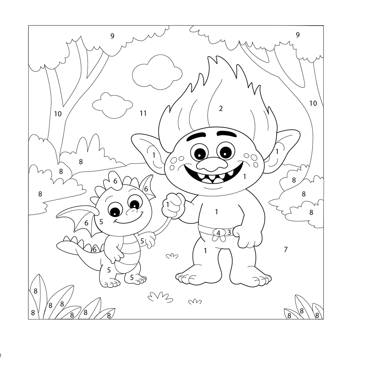 Troll with Its Pet | Magical Fantasy Color by Number Page