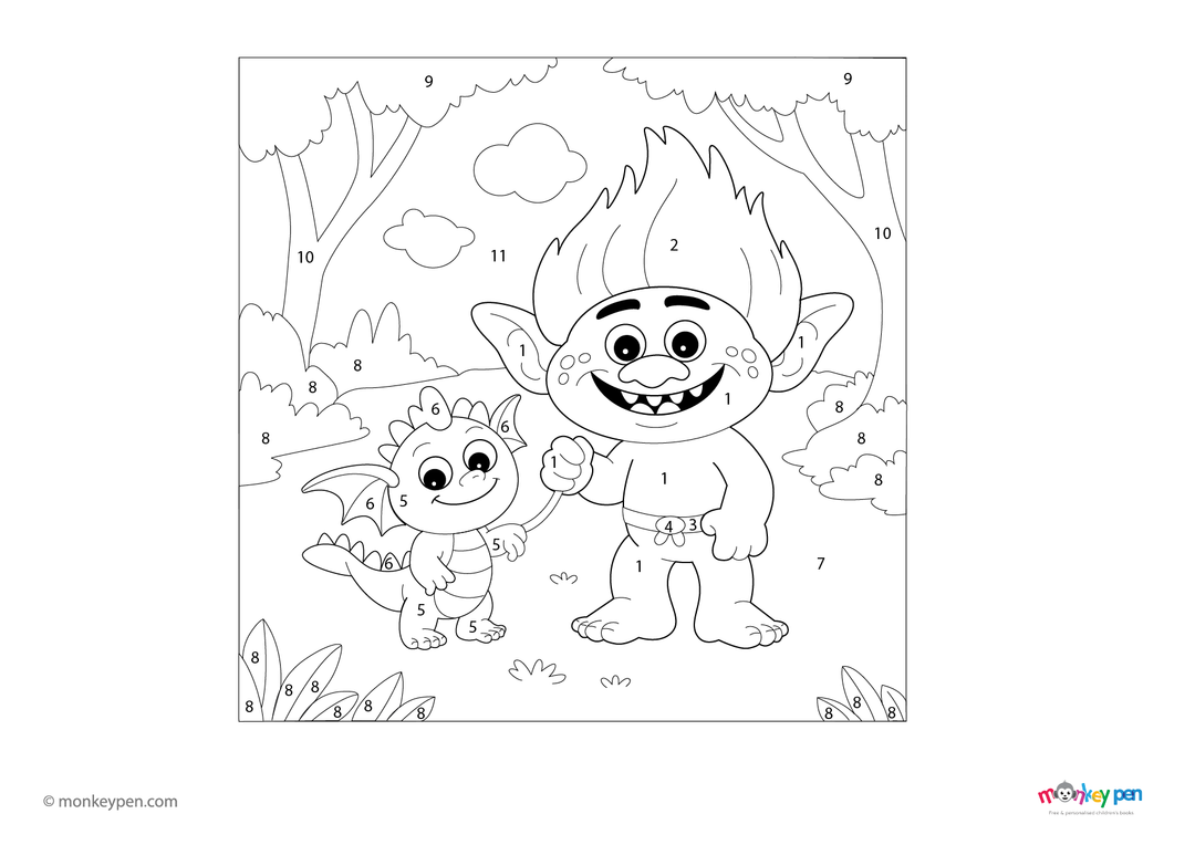 Troll with Its Pet | Magical Fantasy Color by Number Page