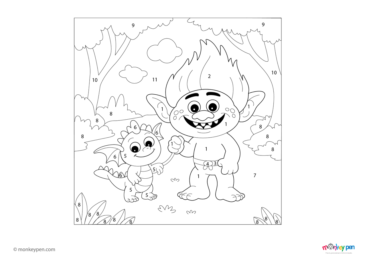 Troll with Its Pet | Magical Fantasy Color by Number Page
