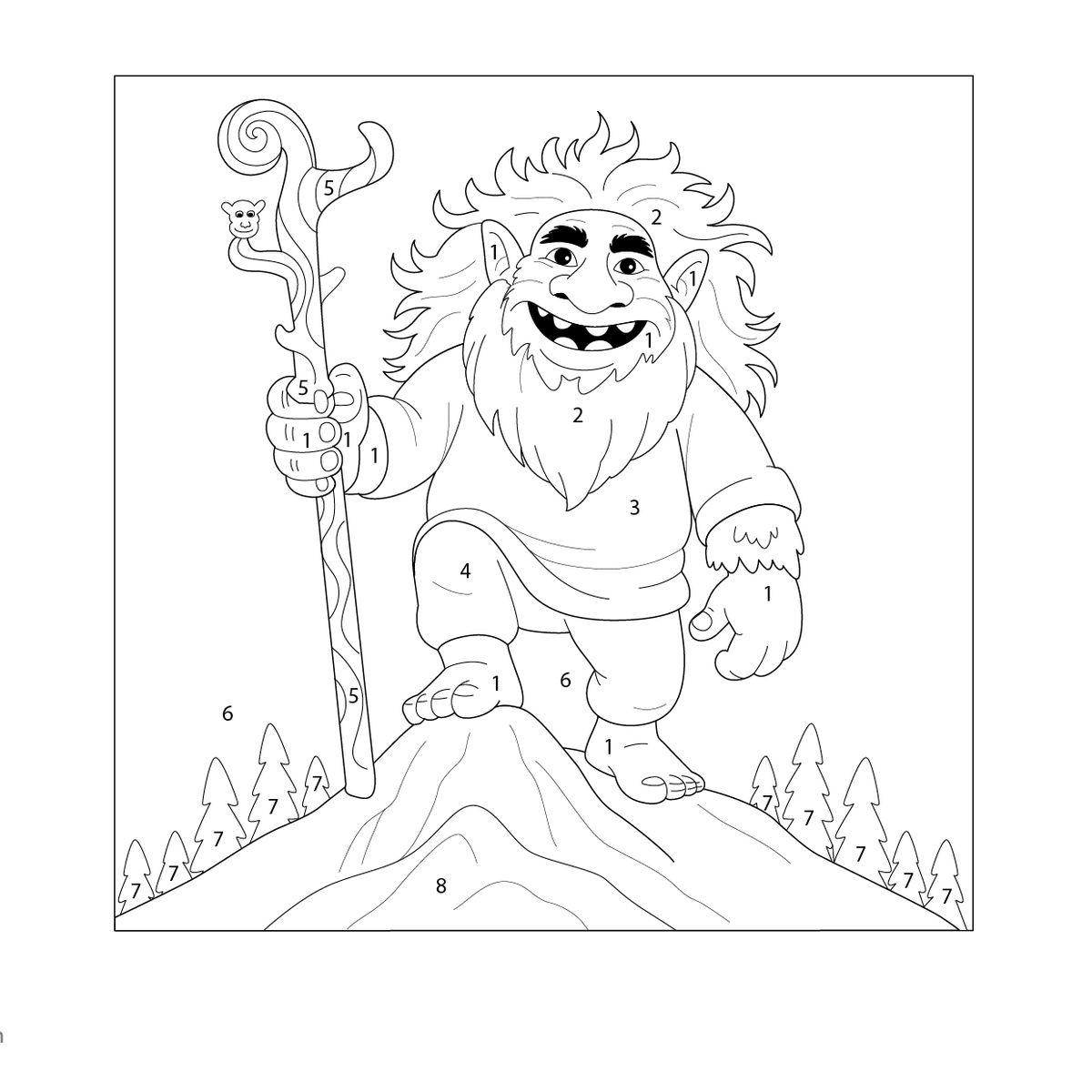 Troll on a Mountain | Fantasy Color by Number Printable