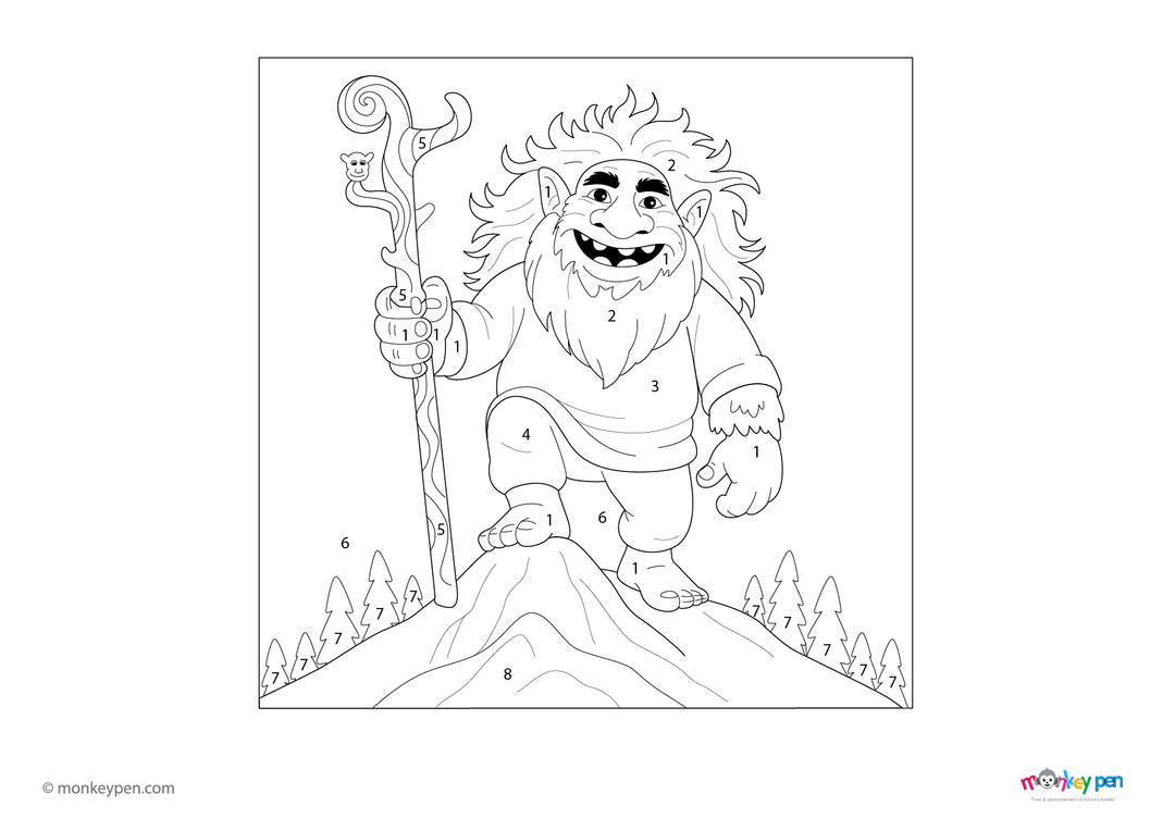 Troll on a Mountain | Fantasy Color by Number Printable