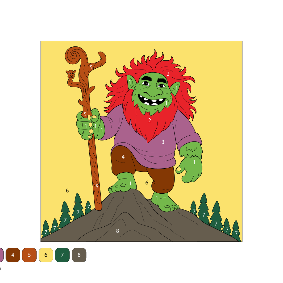 Troll on a Mountain | Fantasy Color by Number Printable