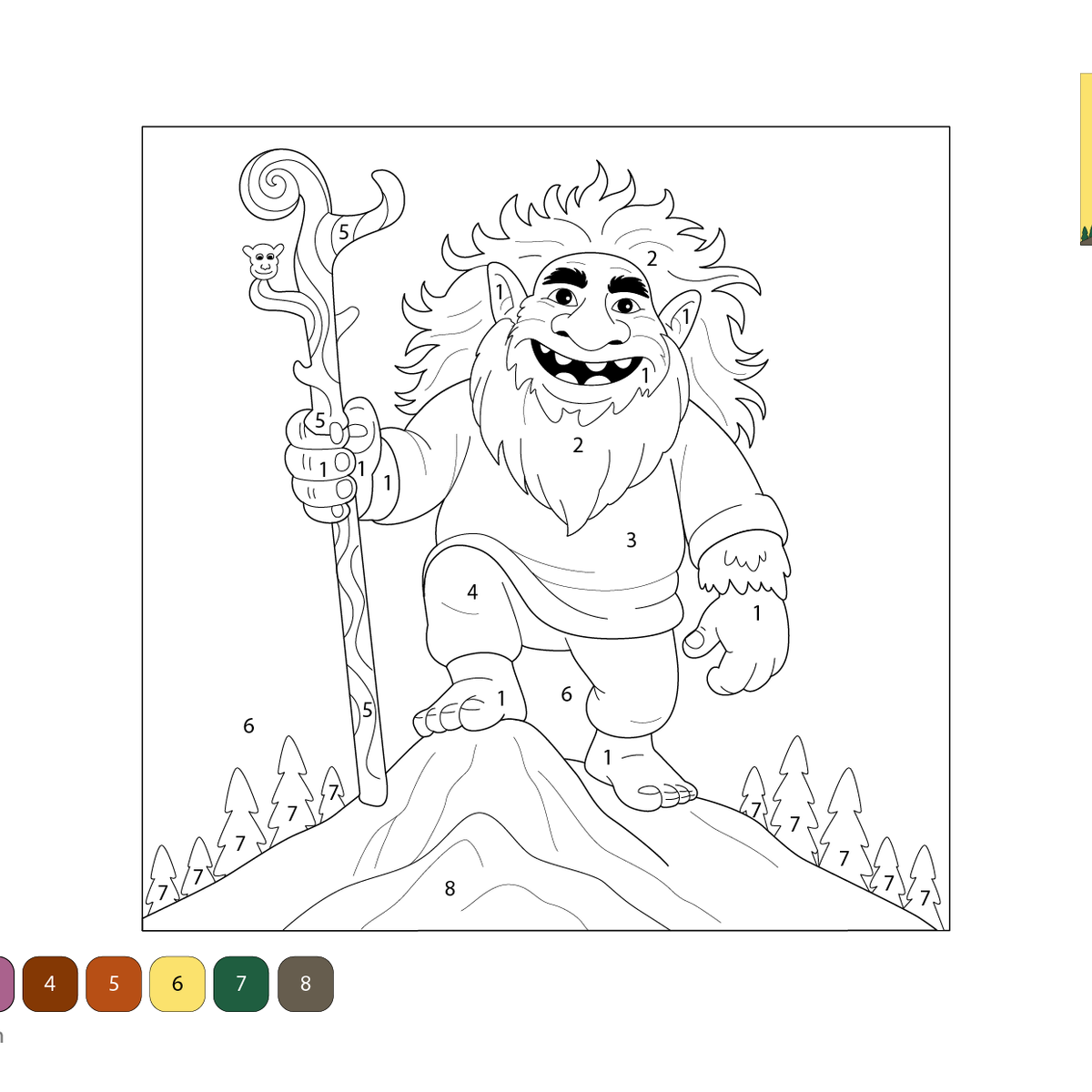Troll on a Mountain | Fantasy Color by Number Printable