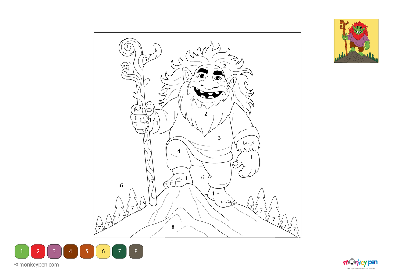 Troll on a Mountain | Fantasy Color by Number Printable