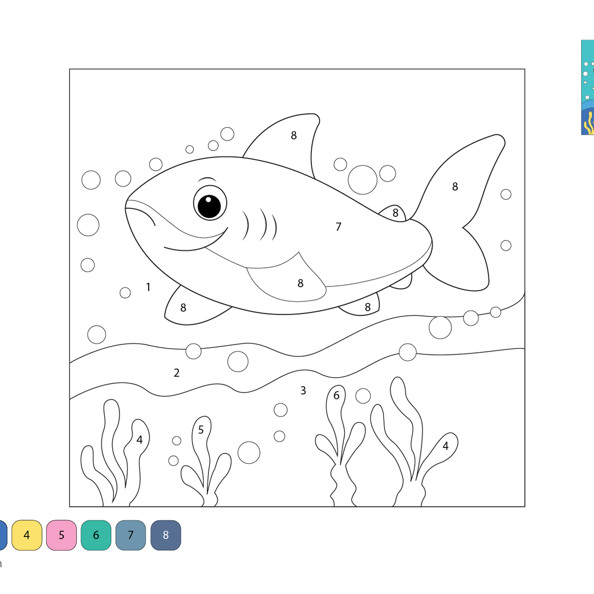 Cartoon Shark | Color by Number Pages for Kids