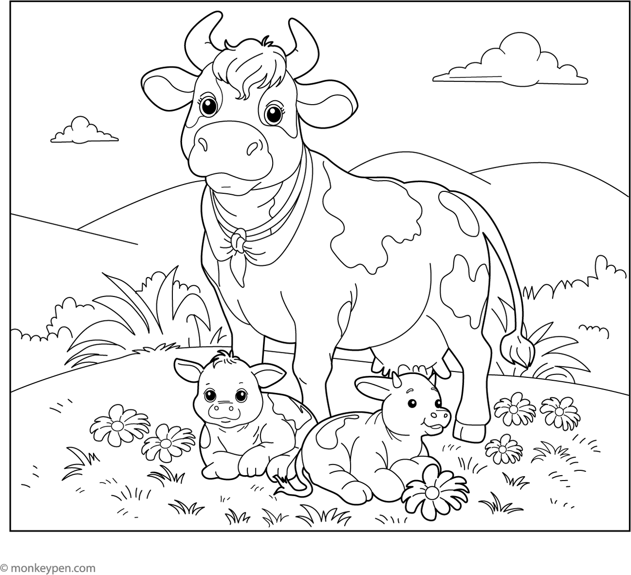 Cute Cartoon Cow – Engaging Printable Coloring page for Kids