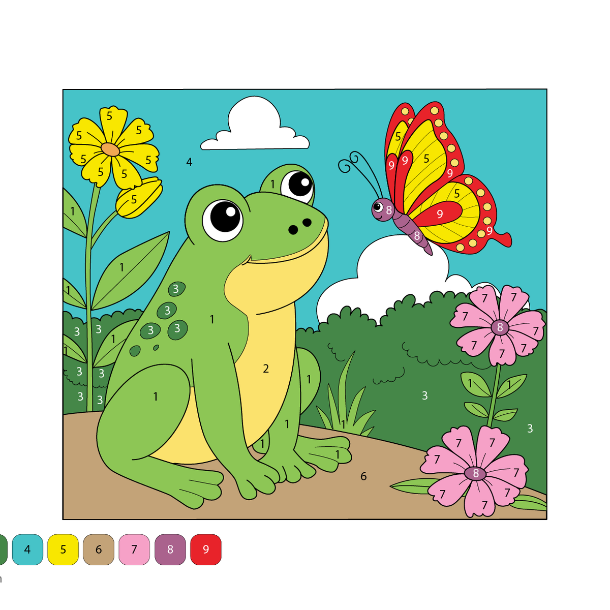 Frog and Butterfly | Color by Number Pages for Kids