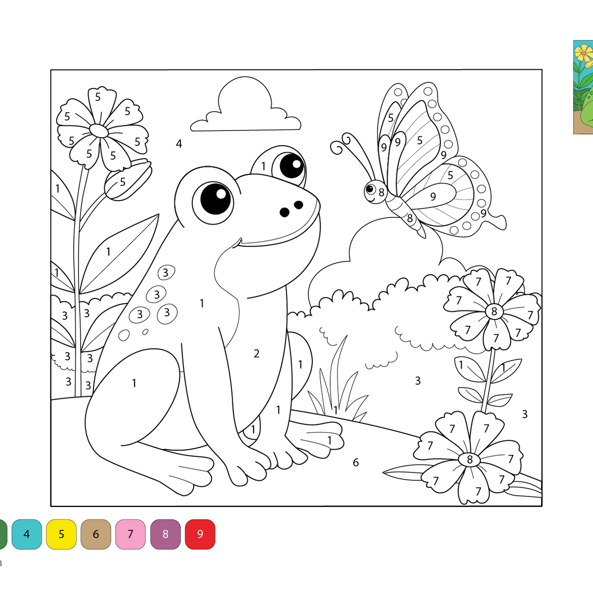Frog and Butterfly | Color by Number Pages for Kids