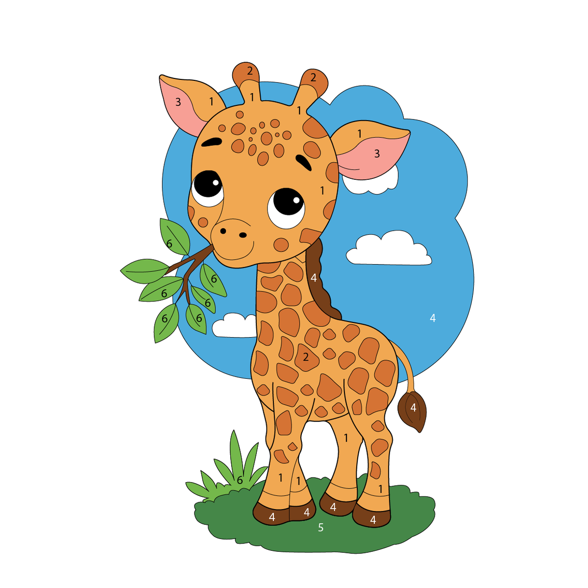 Giraffe | Animal-Themed Color by Number Printable for Kids