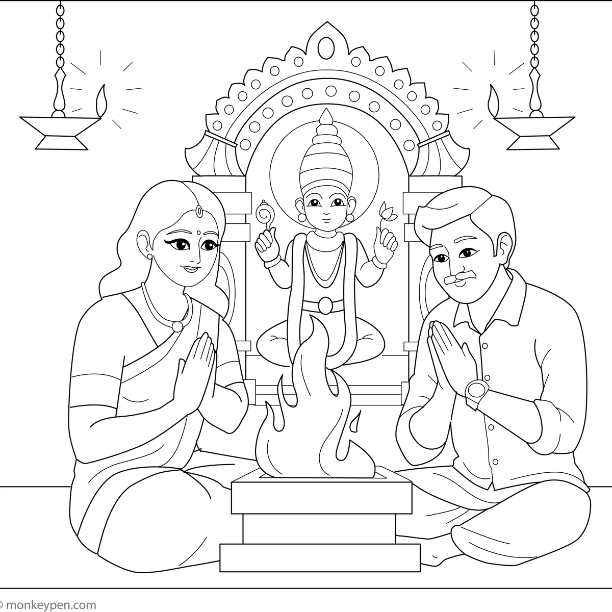 Hindu Pooja Coloring Page – Free Cultural Printable for Kids