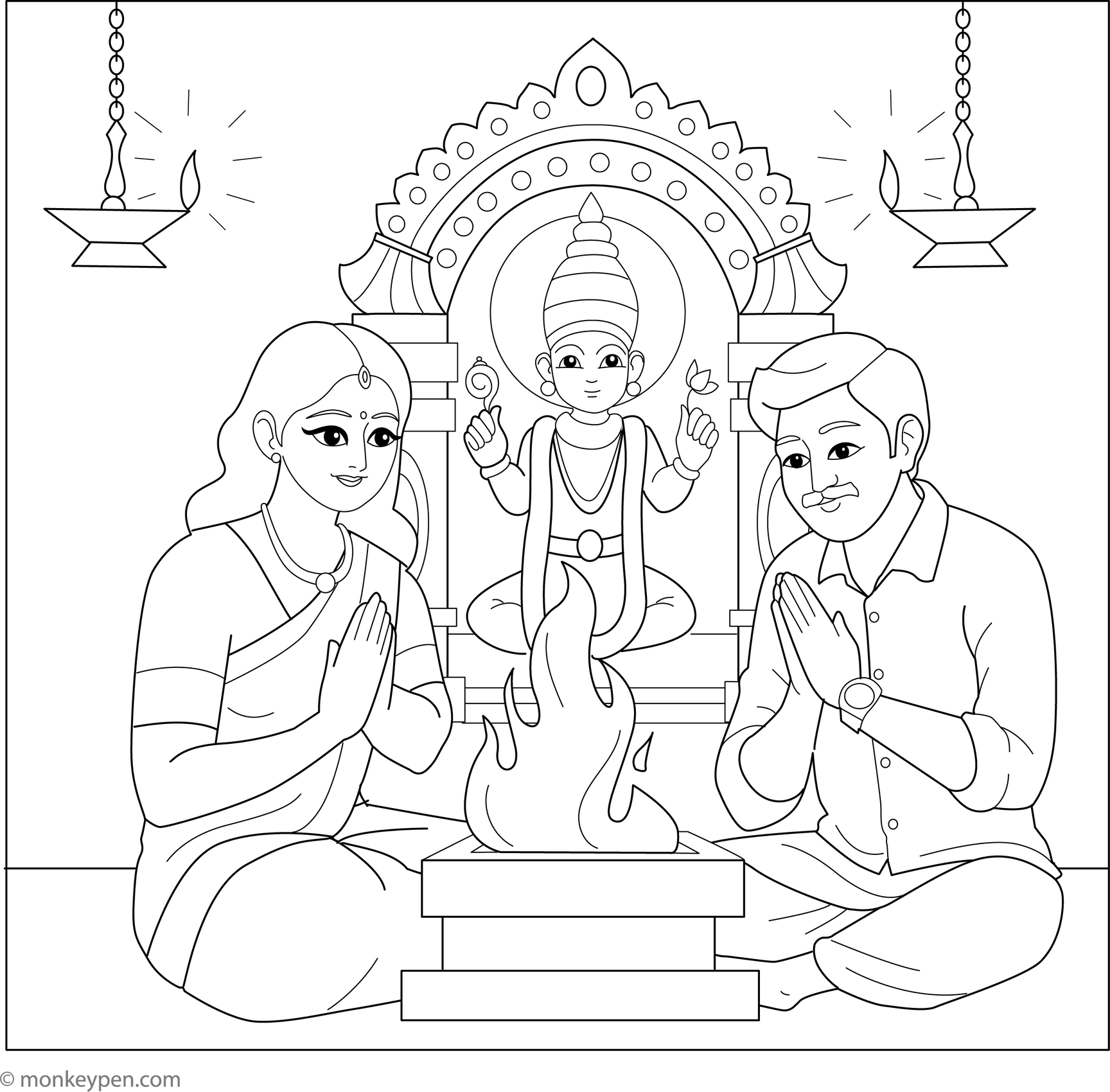 Hindu Pooja Coloring Page – Free Cultural Printable for Kids