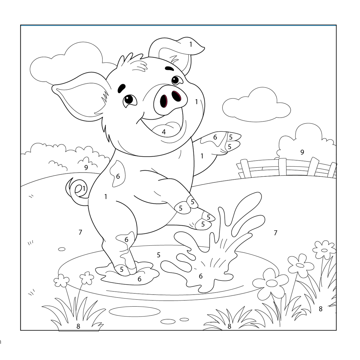 Pig in the Mud Puddle | Farm-Themed Color by Number Pages