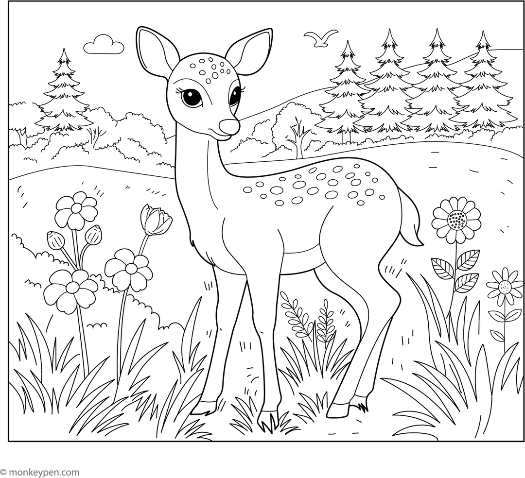 Cute Deer Coloring Page – Free Printable for Kids