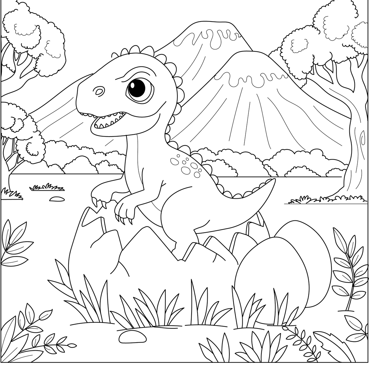 Baby Dinosaur Hatching Free Printable Coloring Page PDF