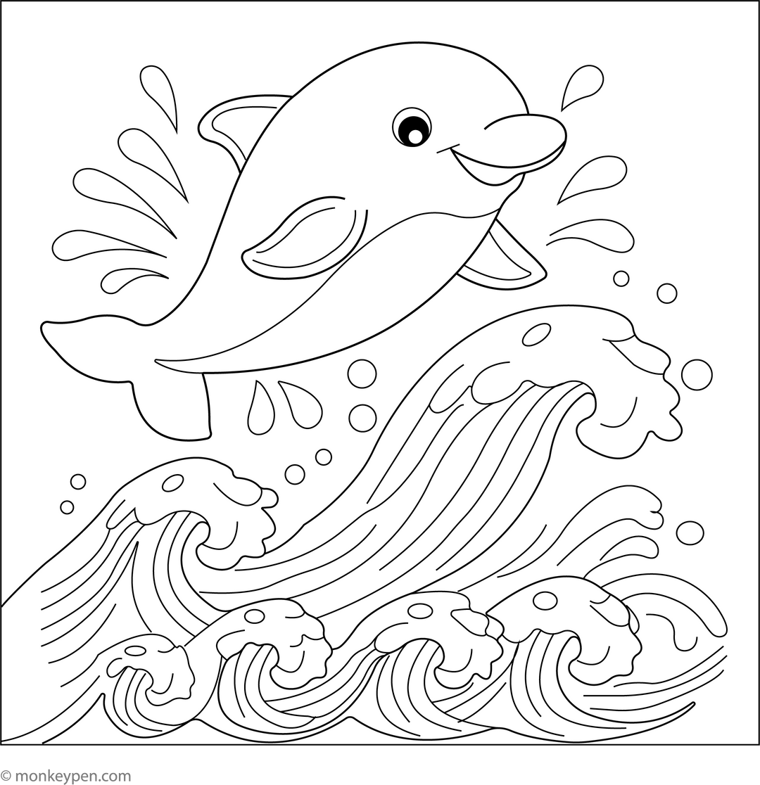 Dolphin Leaping through Waves – Fun and Playful Coloring Page