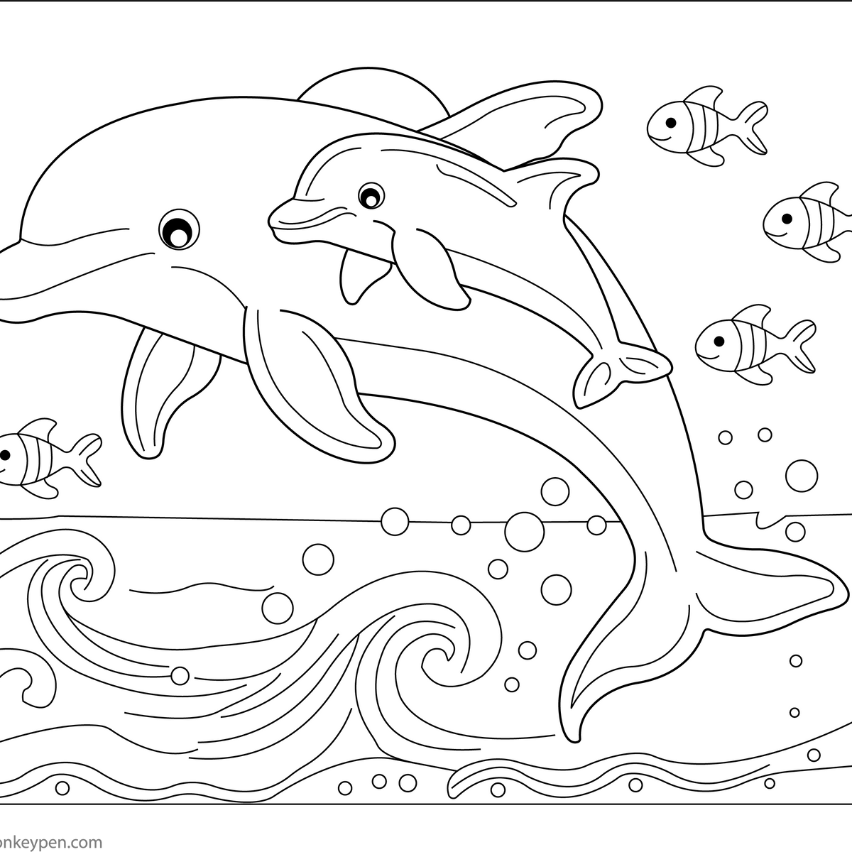 Free Dolphin Family Coloring Page – Printable PDF for Kids
