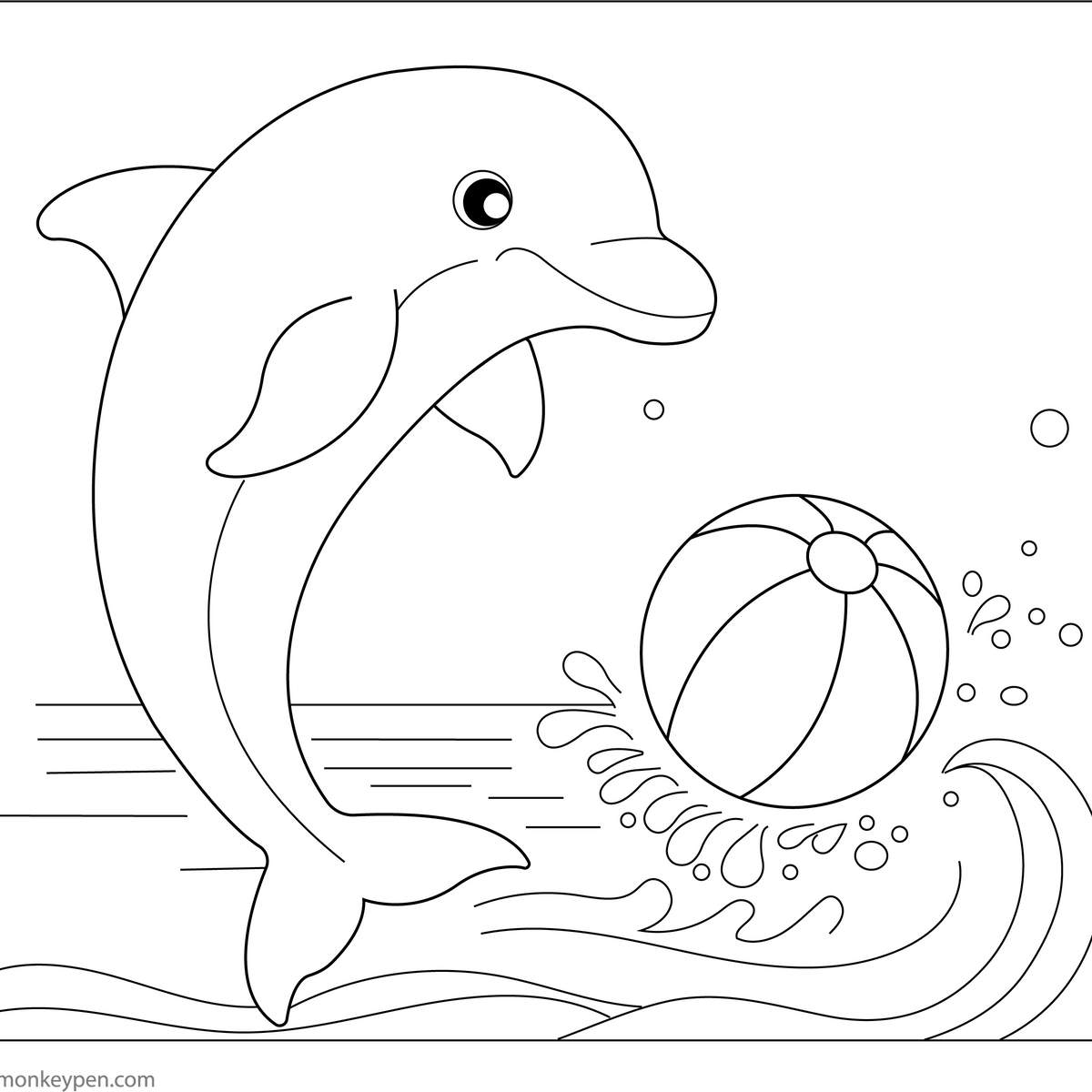 Dolphin with a Beach Ball – Free Coloring Page for Kids