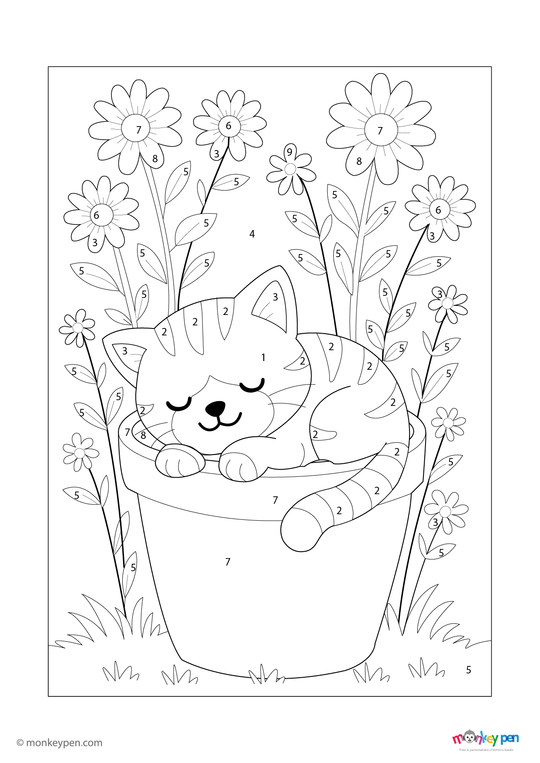 Sleeping Kitten | Cute Animal Color by Number Activity Page