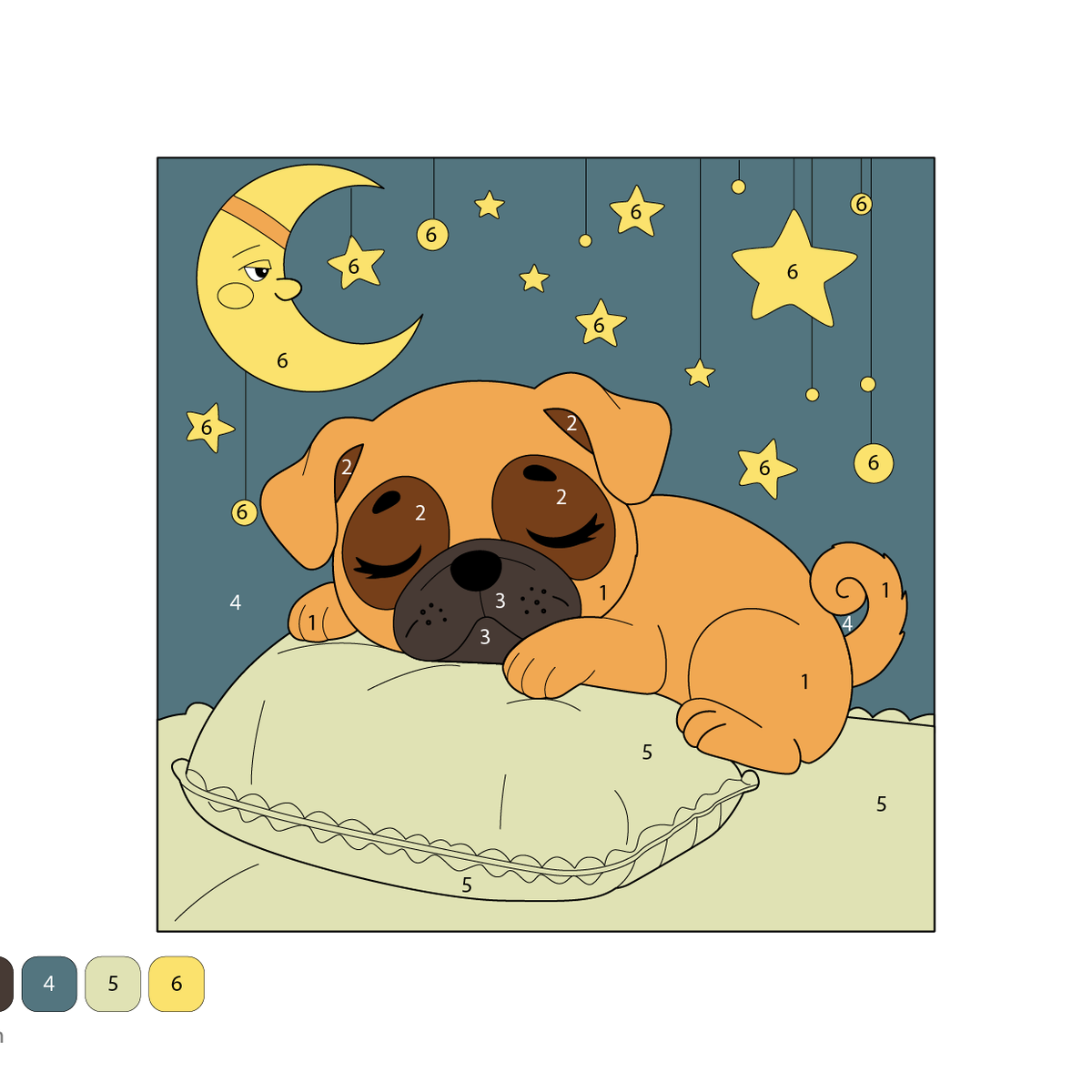 Sleeping Pug | Adorable Dog Color by Number for Kids