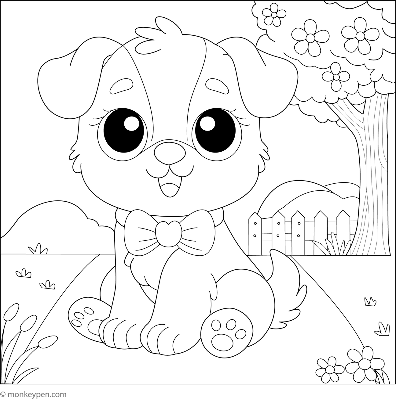 Cute Puppy Free Printable Coloring Page PDF for Kids