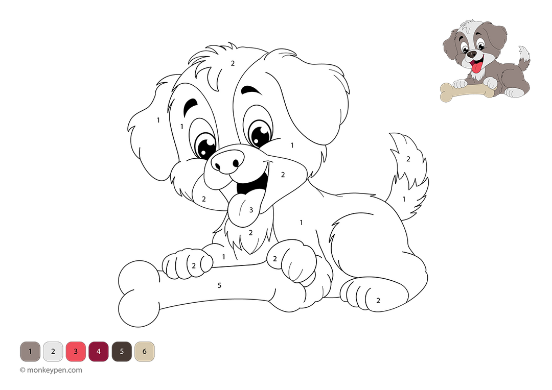 Puppy with Bone Color by Number – Downloadable PDF