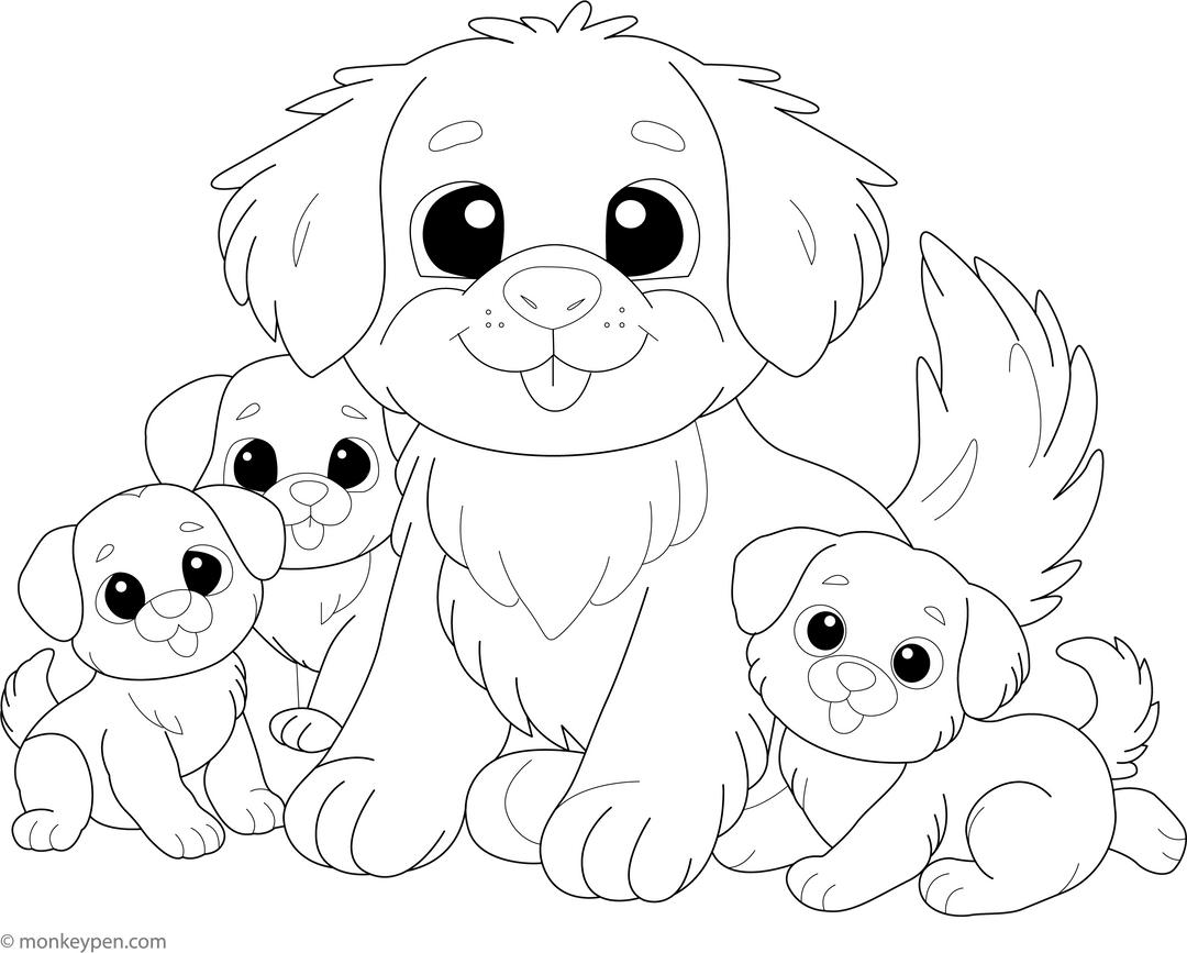 Printable Dog and Puppies Coloring Page – Free PDF for Kids