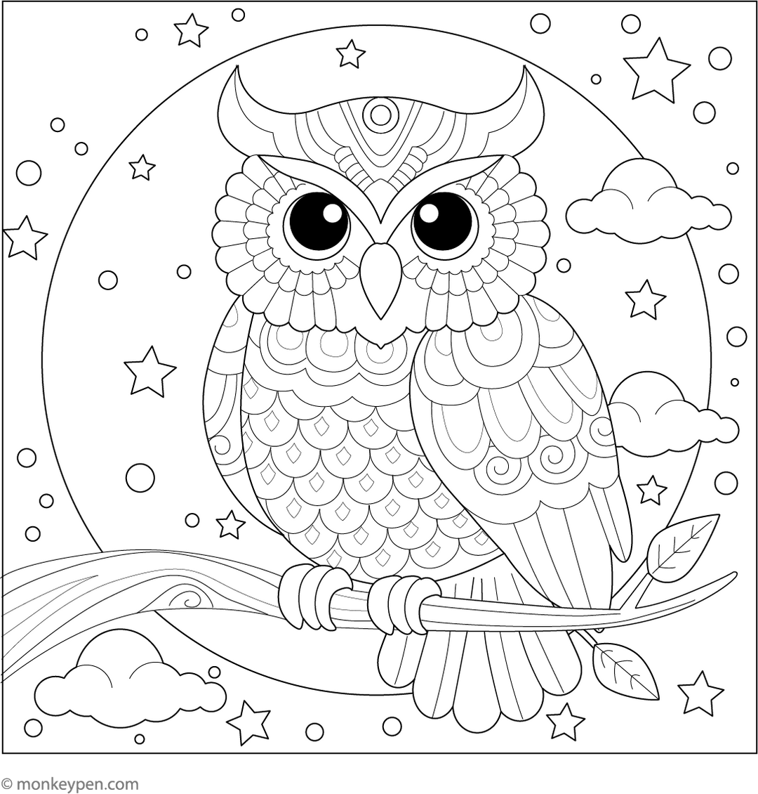 Owl in the Moonlight Coloring Page – Free Printable for Kids