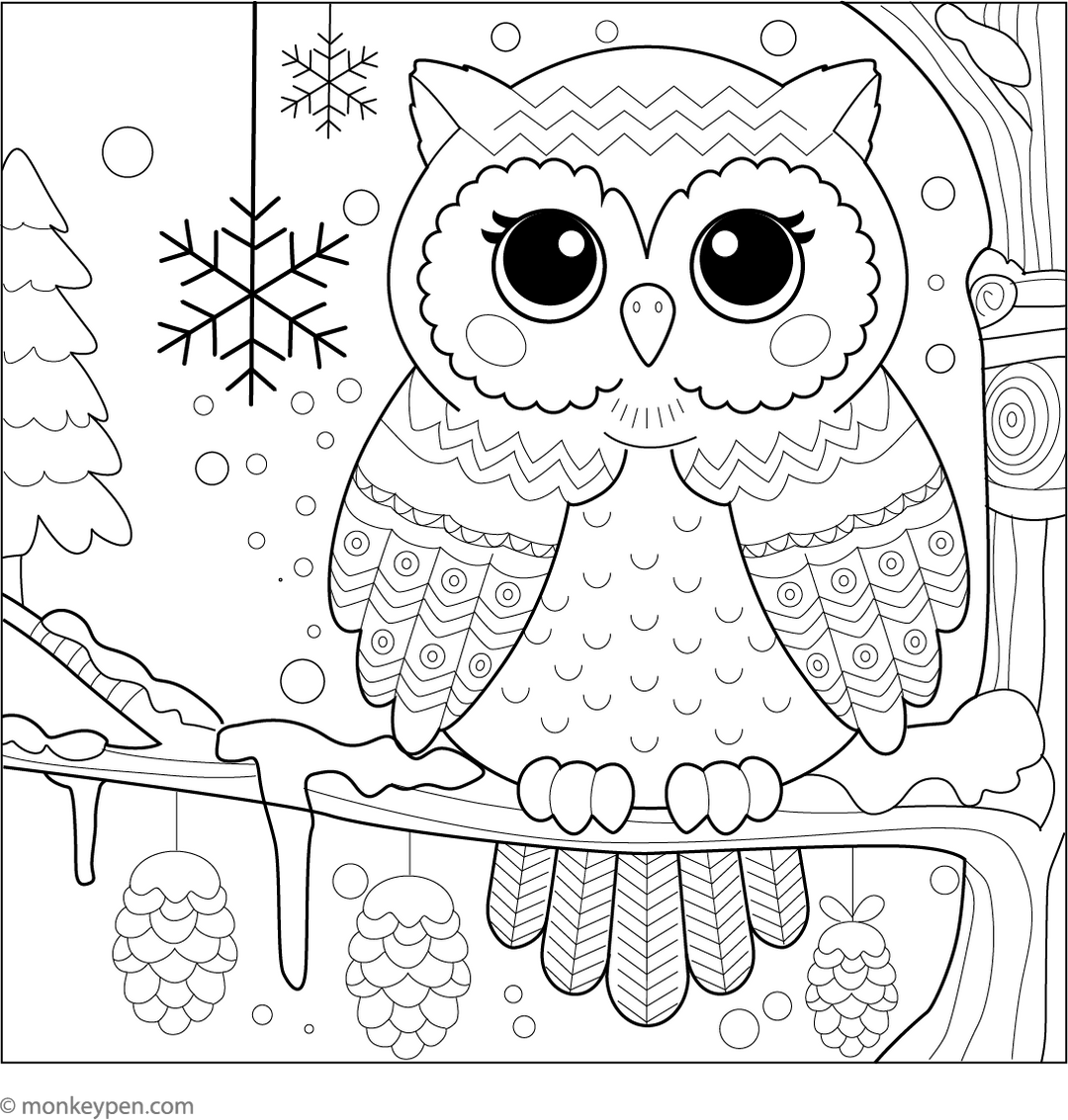 Winter Owl - Free Printable Coloring Page PDF