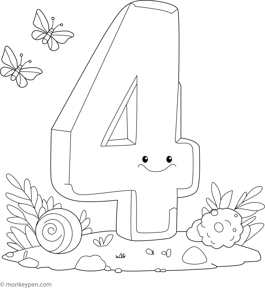 Free Number 4 Coloring Page – Printable PDF Activity for Kid