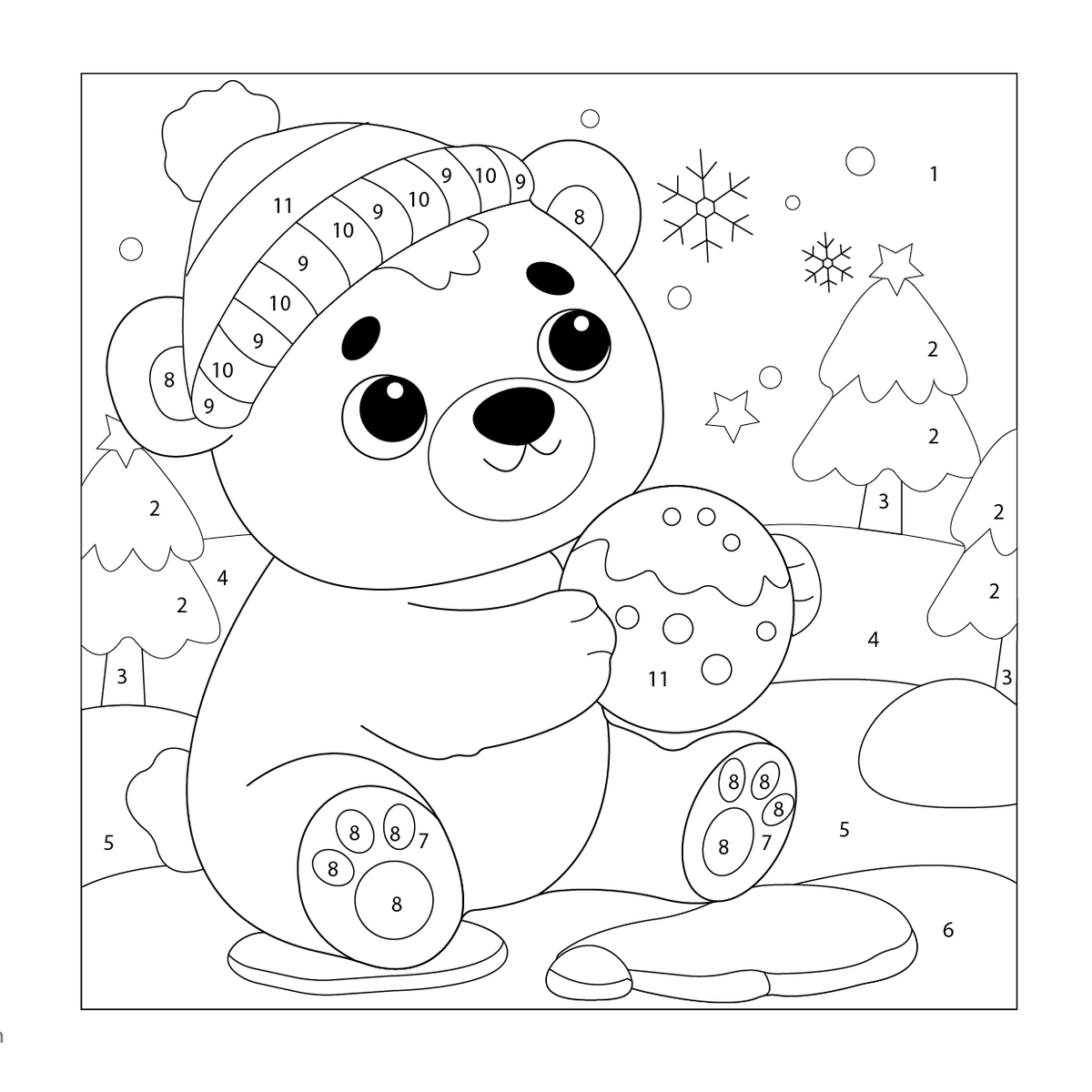 Polar Bear | Arctic Animal Color by Number Page for Kids
