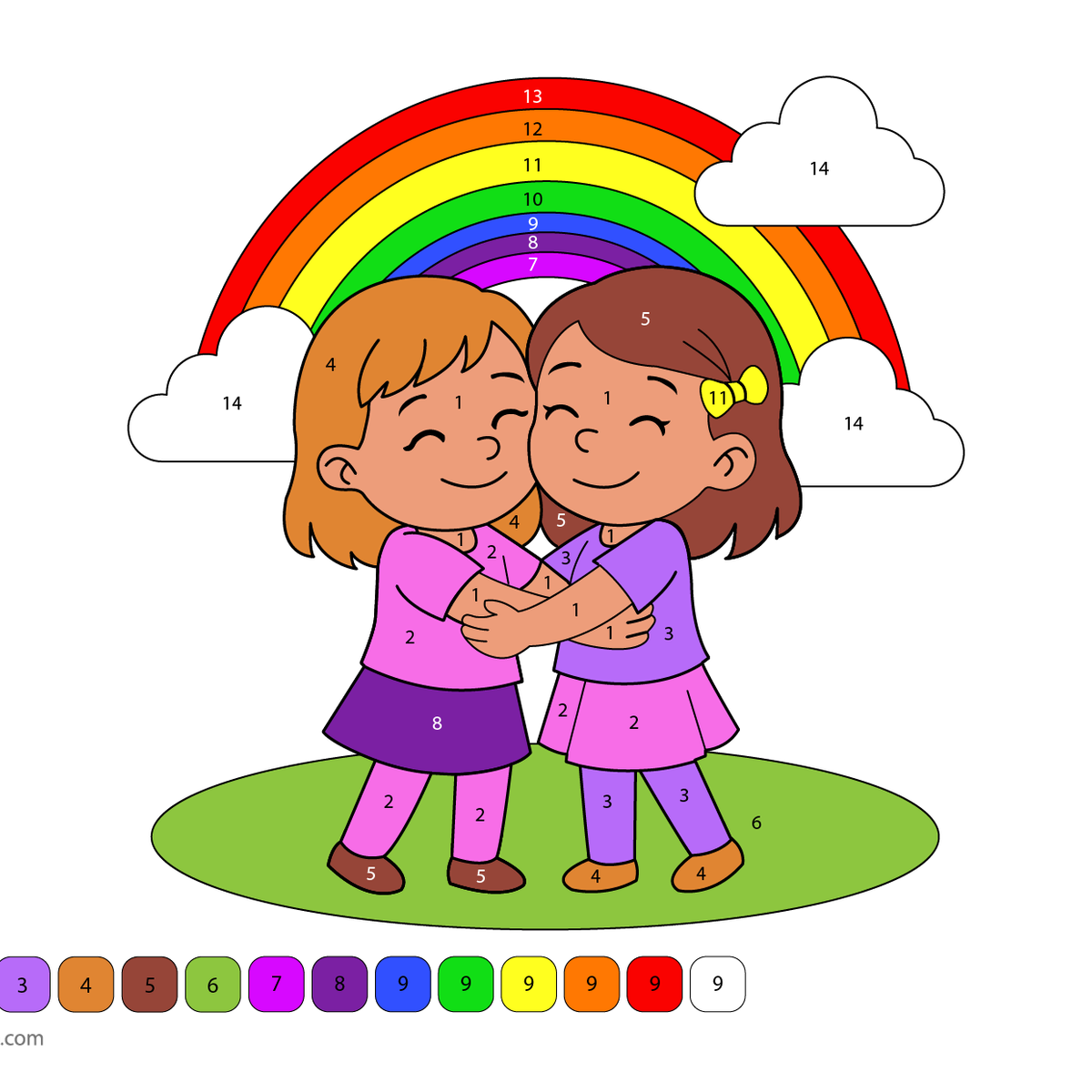 Friendship Hug | Color by Number Printable Activities for Children