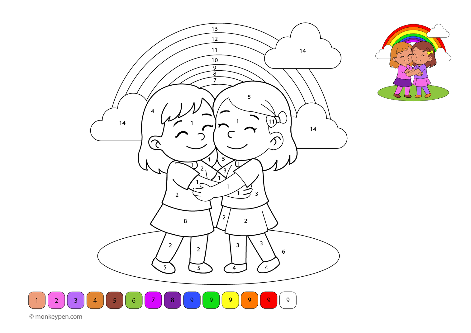 Friendship Hug | Color by Number Printable Activities for Children