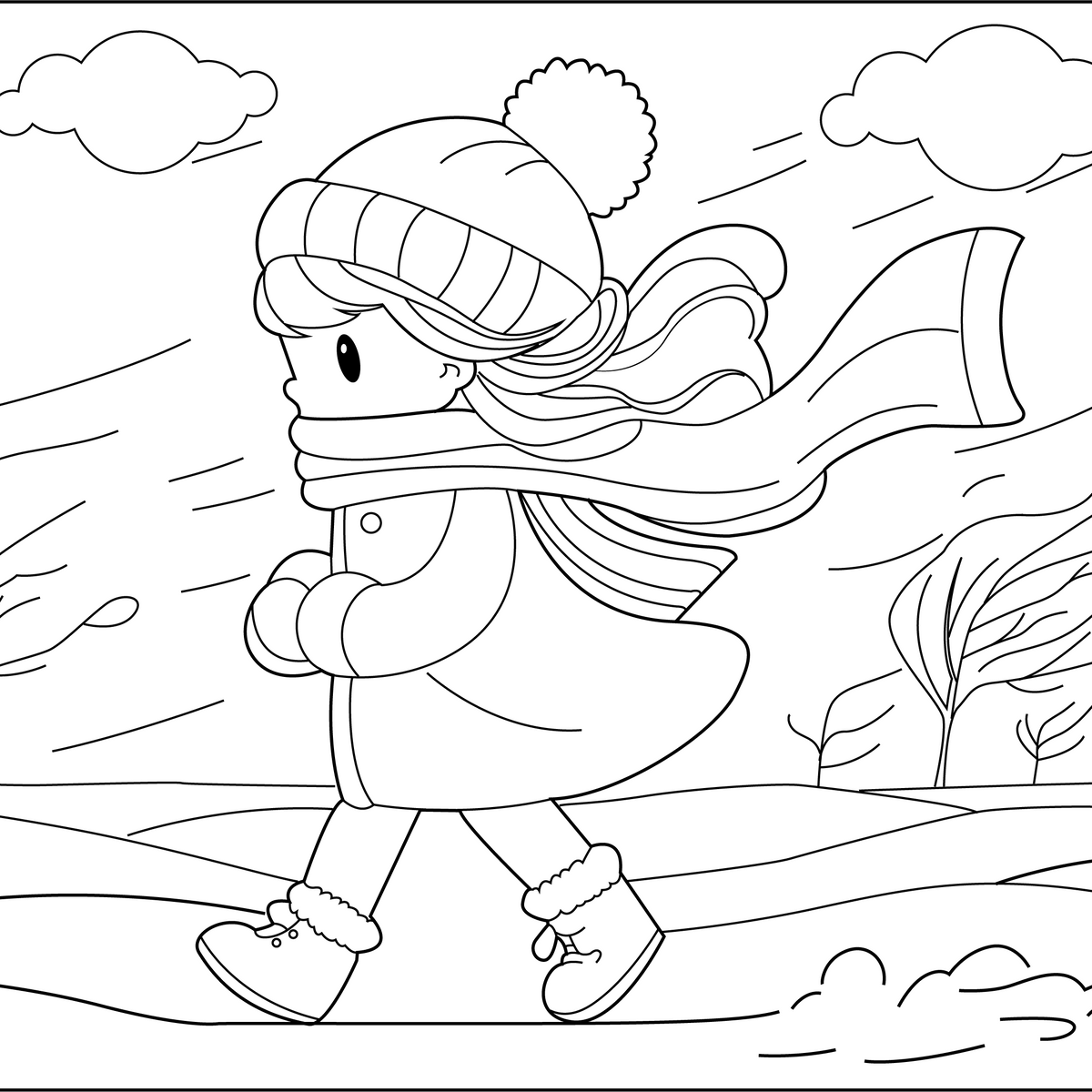 Windy Day Coloring Page – Free Printable PDF for Kids