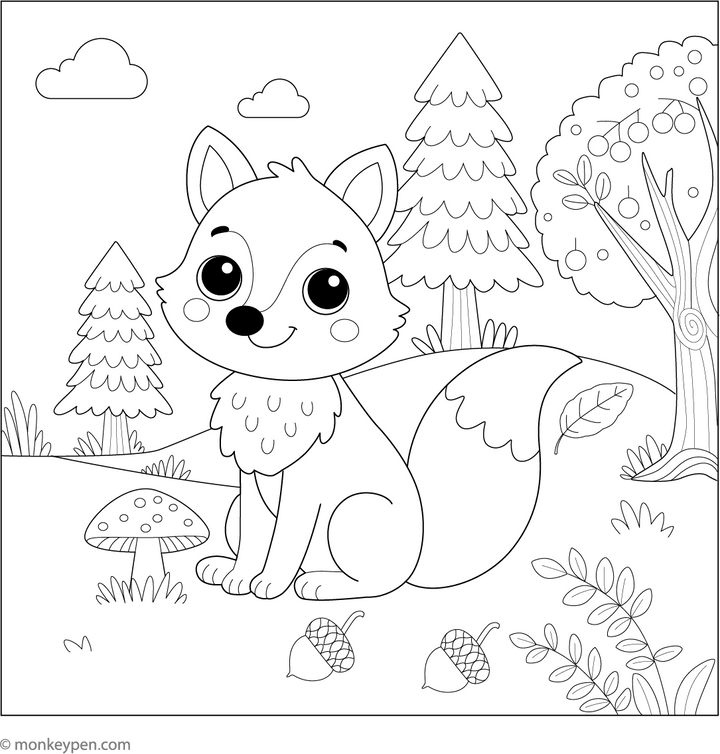 Fox in the Forest Coloring Sheet - Free PDF Printable for Kids