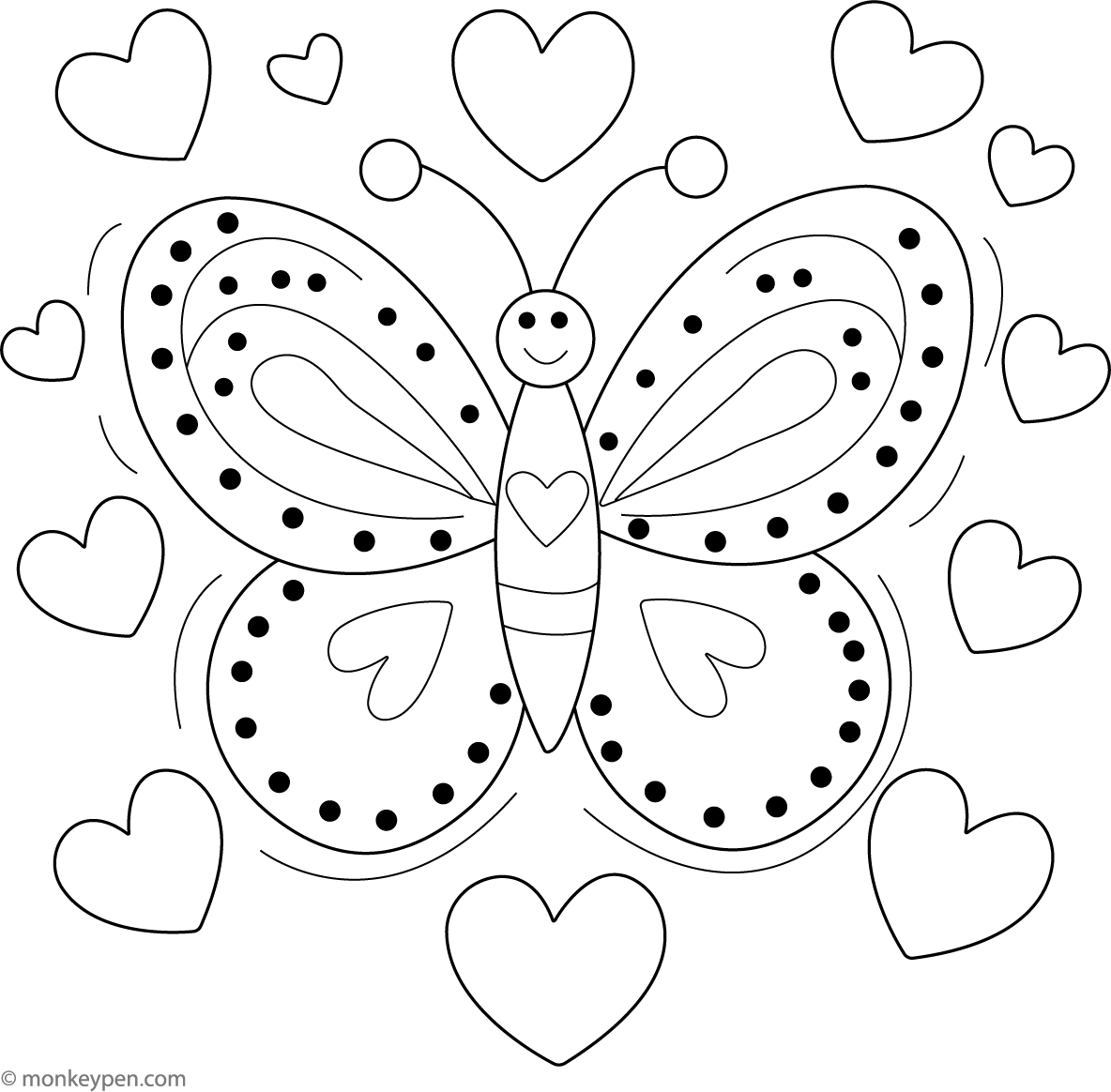 Butterfly With Heart-Shaped Wings Coloring Page