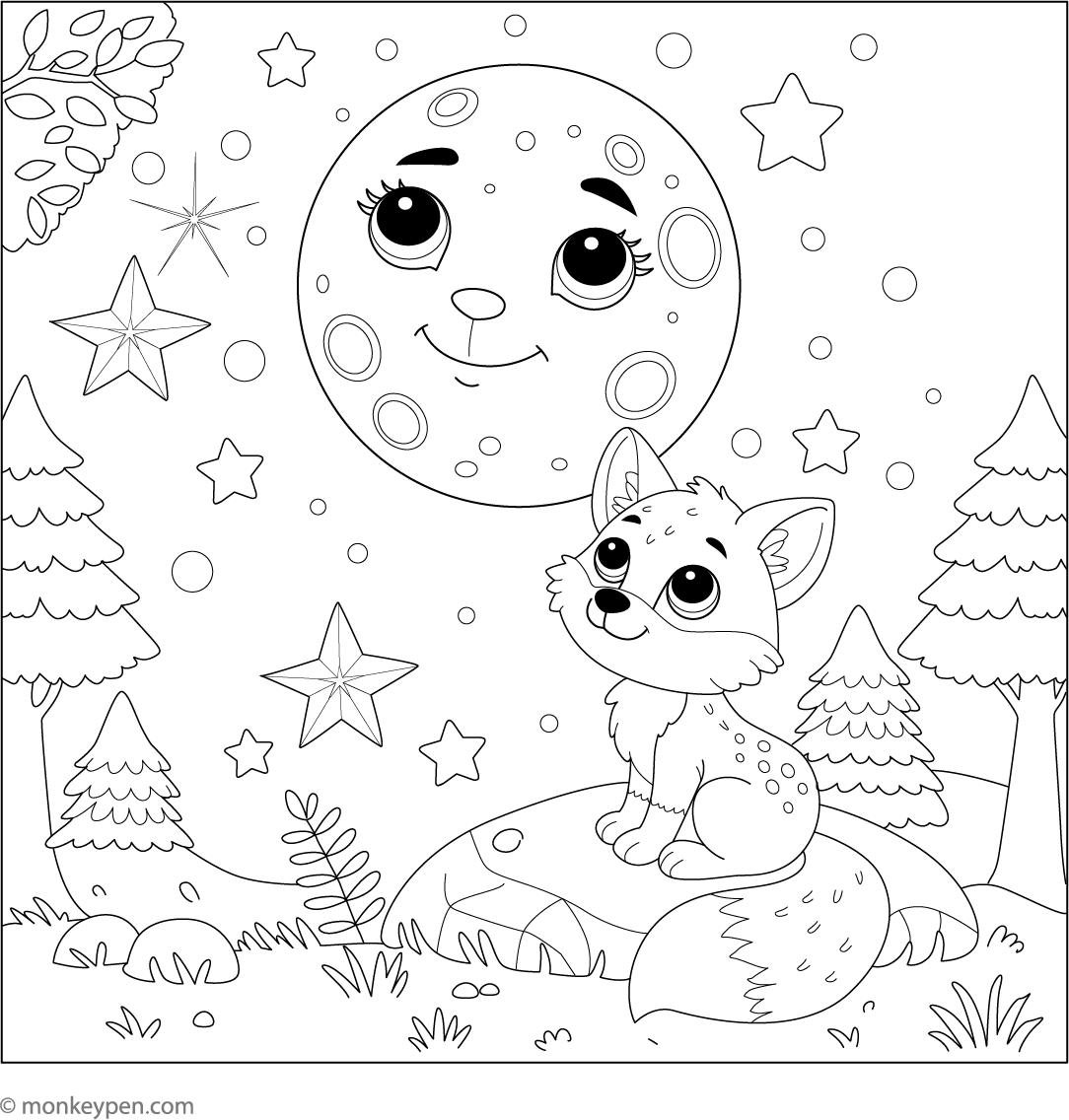 Fox and the Moon – Free Kids Activity Printable Coloring Page