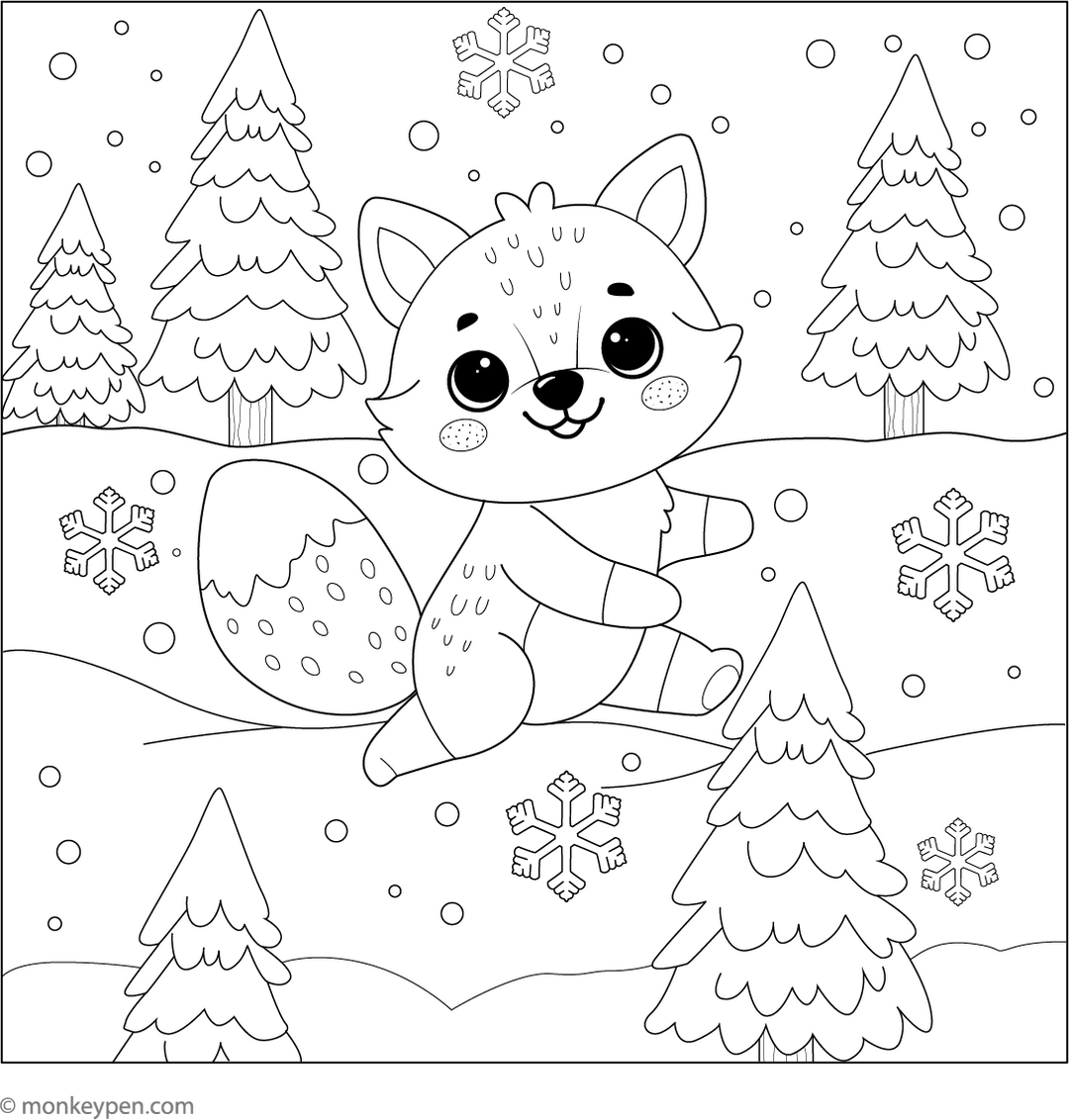 Fox and Snowflakes – Free Kids Activity Printable Coloring Page